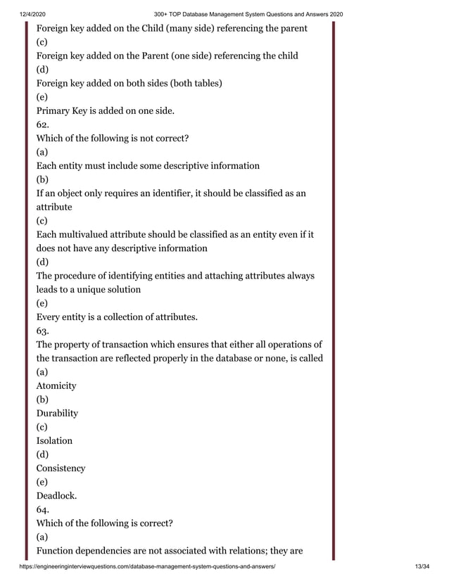 300+ top database management system questions and answers 2020 | PDF ...