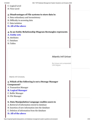 300+ top database management system questions and answers 2020 | PDF