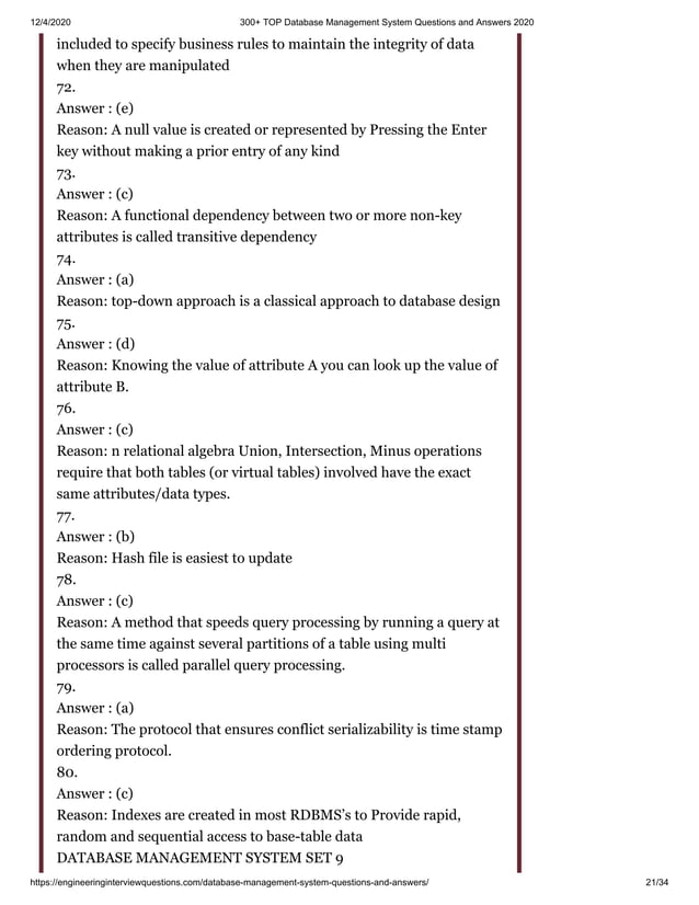 300+ top database management system questions and answers 2020 | PDF | Databases | Computer ...