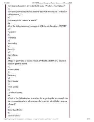 300+ top database management system questions and answers 2020 | PDF