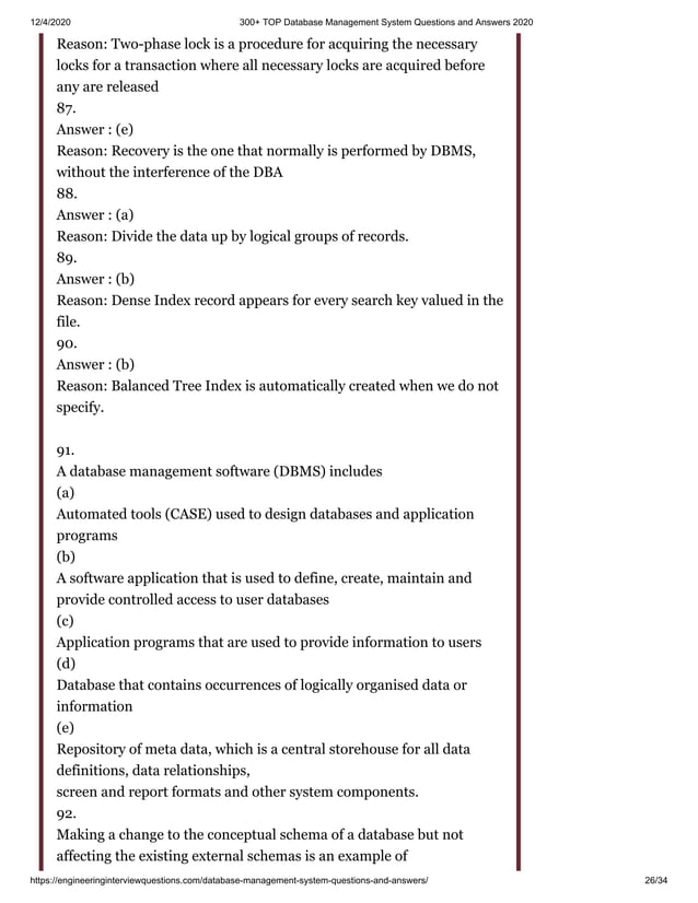 300+ top database management system questions and answers 2020 | PDF | Databases | Computer ...