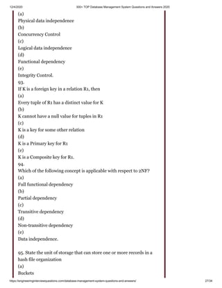 300+ top database management system questions and answers 2020 | PDF