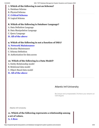 300+ top database management system questions and answers 2020 | PDF