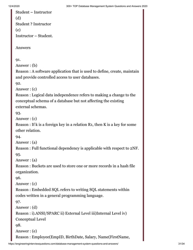 300+ top database management system questions and answers 2020 | PDF | Databases | Computer ...