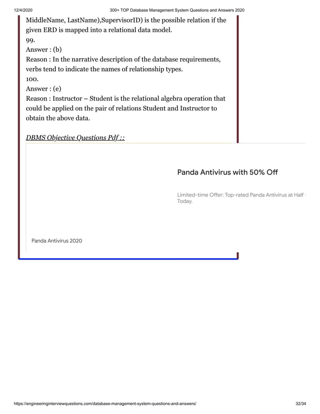 300 Top Database Management System Questions And Answers 2020 Pdf