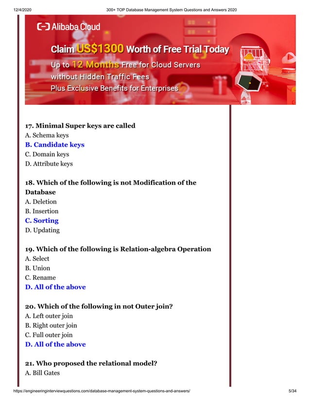 300+ top database management system questions and answers 2020 | PDF | Databases | Computer ...