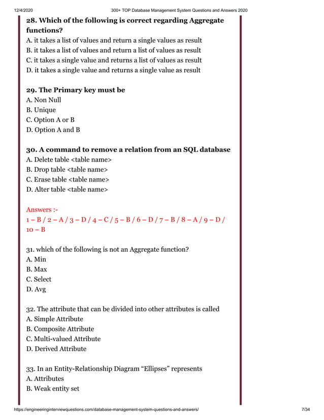 300+ top database management system questions and answers 2020 | PDF | Databases | Computer ...