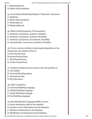 300+ top database management system questions and answers 2020 | PDF