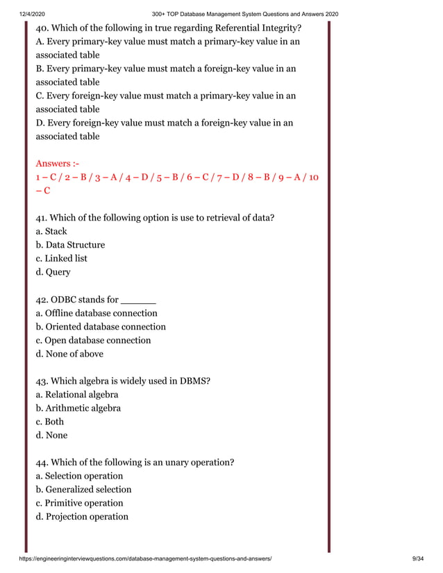 300 Top Database Management System Questions And Answers 2020 Pdf