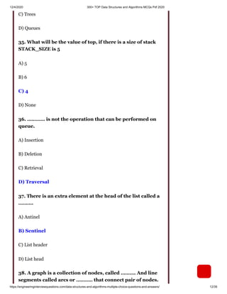 300+ top data structures and algorithms mc qs pdf 2020 | PDF