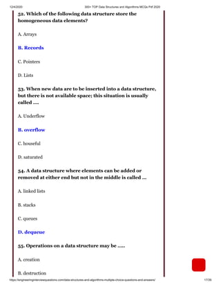 300+ top data structures and algorithms mc qs pdf 2020 | PDF