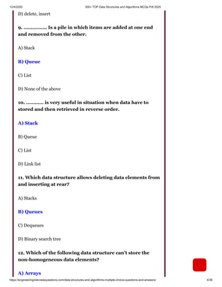 300+ top data structures and algorithms mc qs pdf 2020 | PDF
