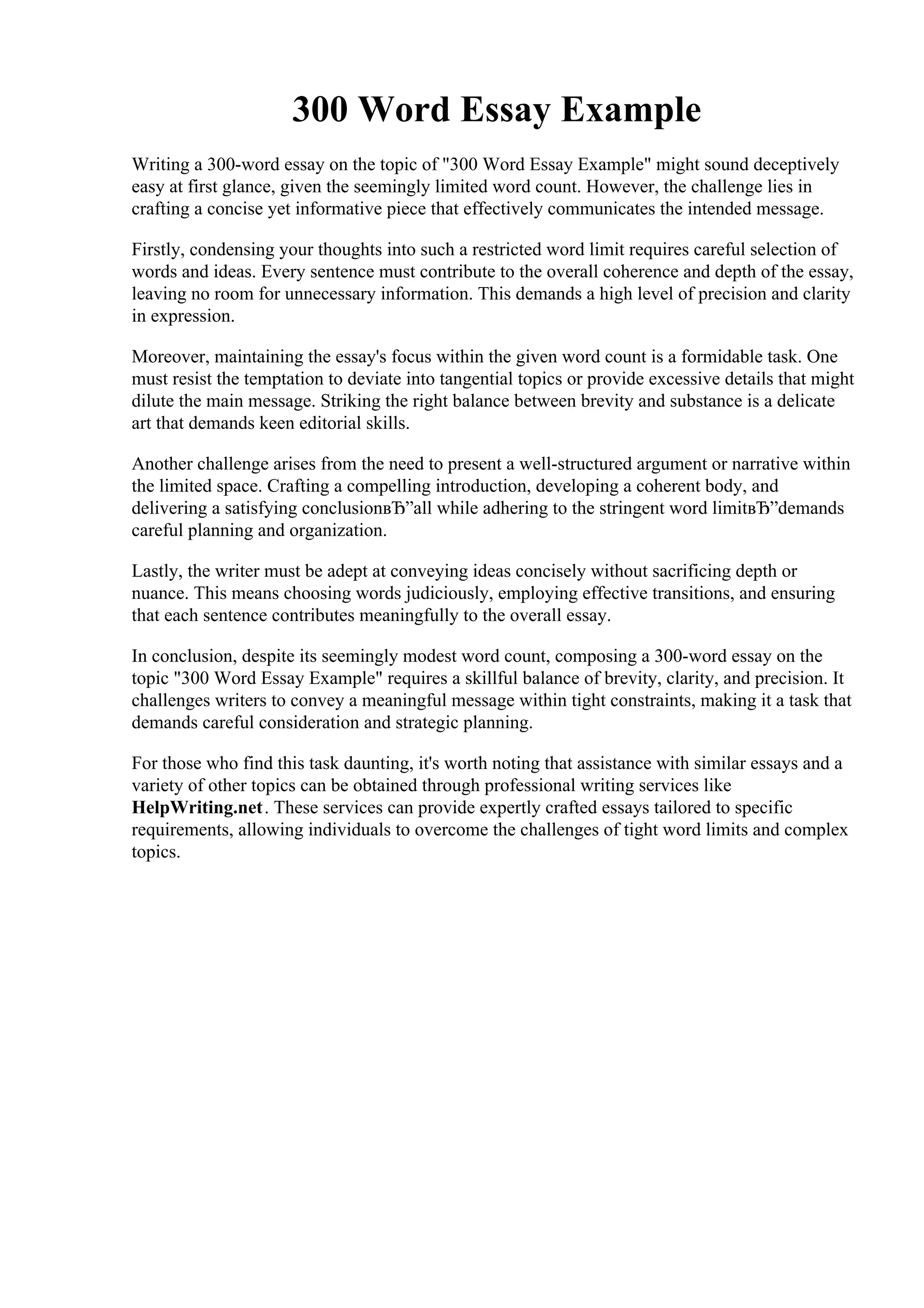 300 Word Essay Example | PDF