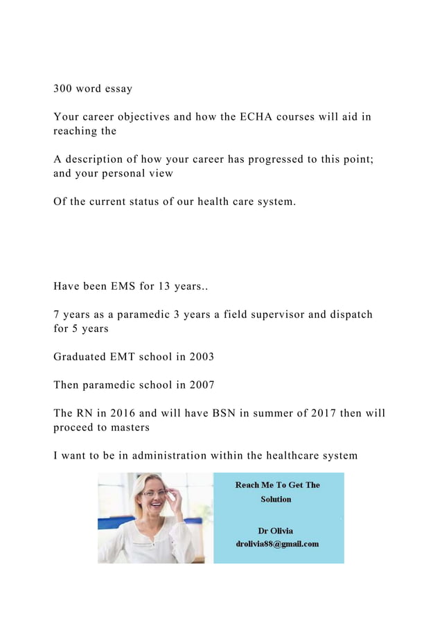300 Word EssayYour Career Objectives And How The ECHA Courses docx 300-word-essayyour-career-objectives-and-how-the-echa-courses-docx