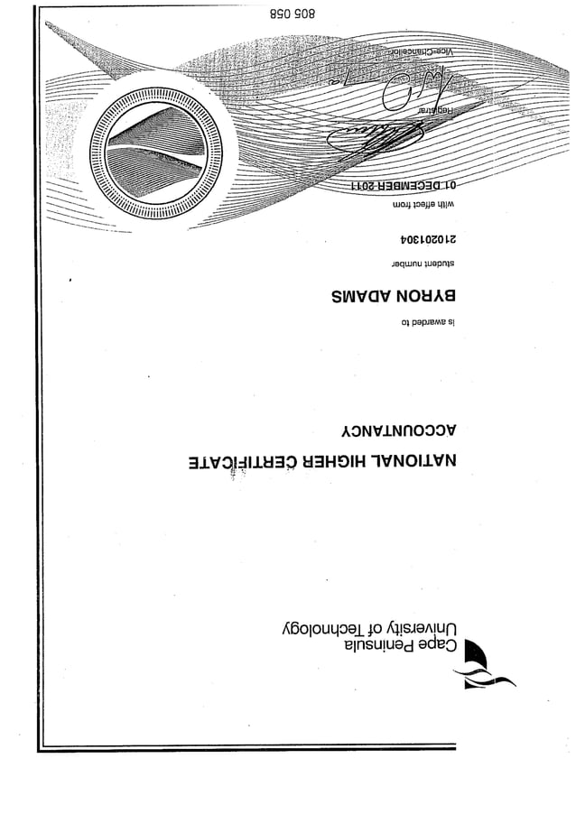 CPUT Certificate - Accountancy 2012 | PDF