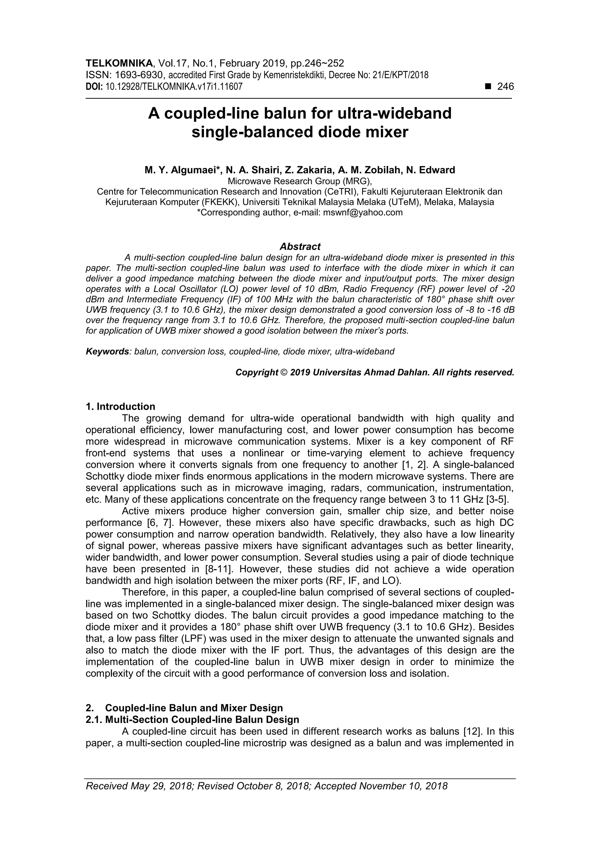 A coupled-line balun for ultra-wideband single-balanced diode mixer | PDF