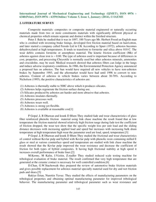 A REVIEW & LITERATURE OF FRICTIONAL & WEAR CHARACTERISTICS OF NON ...