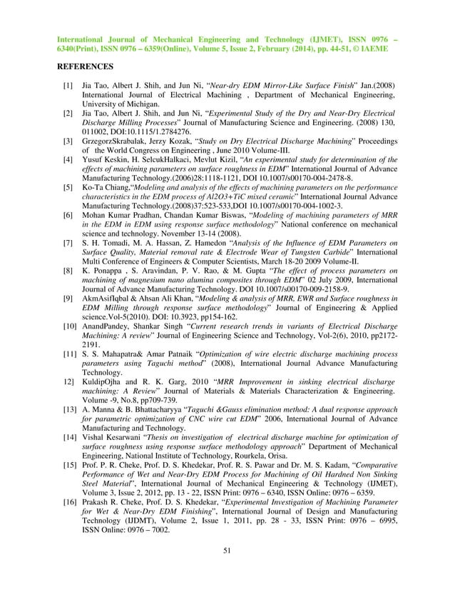 MULTI OBJECTIVE OPTIMIZATION OF NEAR-DRY EDM PROCESS USING RESPONSE SURFACE METHODOLOGY | PDF