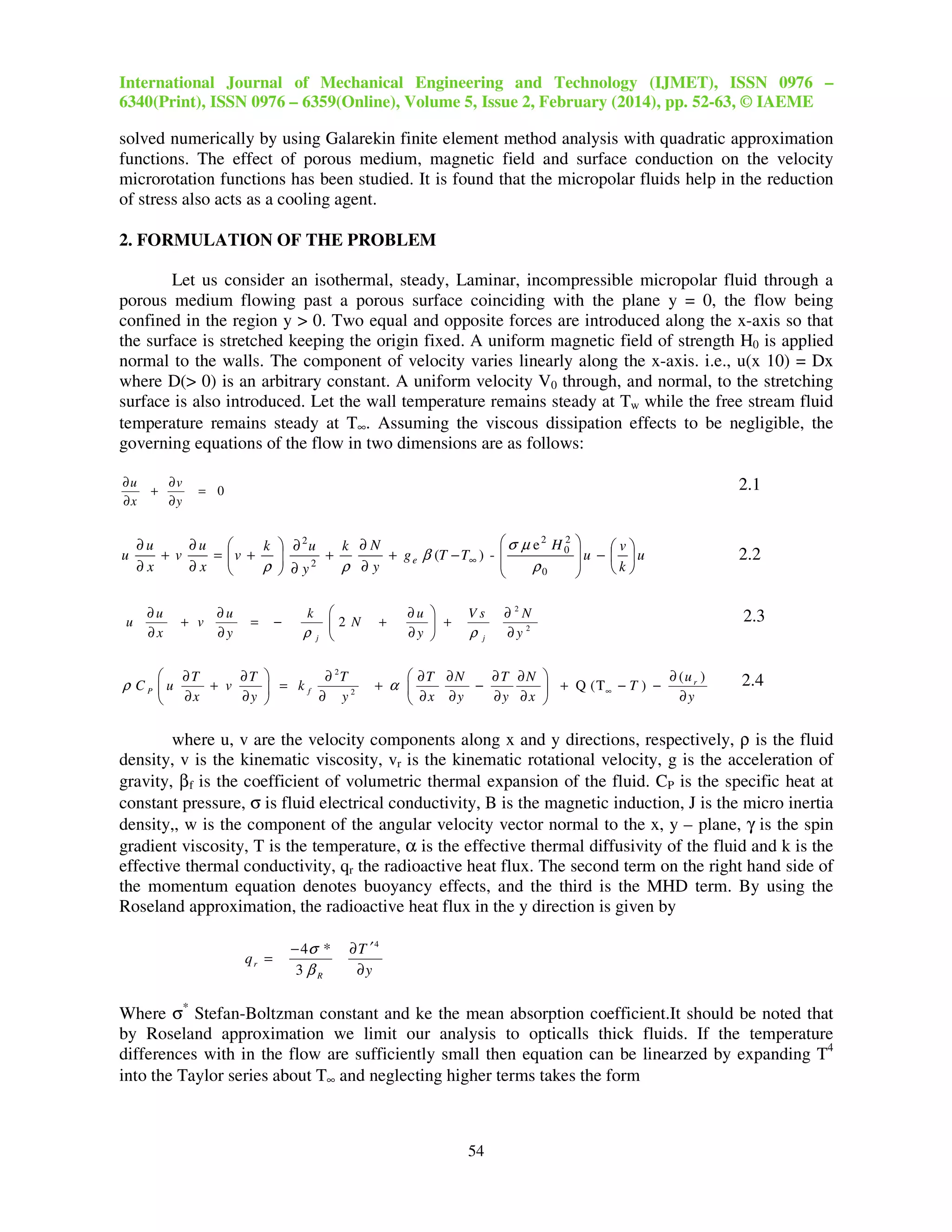 HYDROMAGNETIC MIXED CONVECTION MICRO POLAR FLOW DRIVEN BY A POROUS STRETCHING SHEET – A FINITE ...
