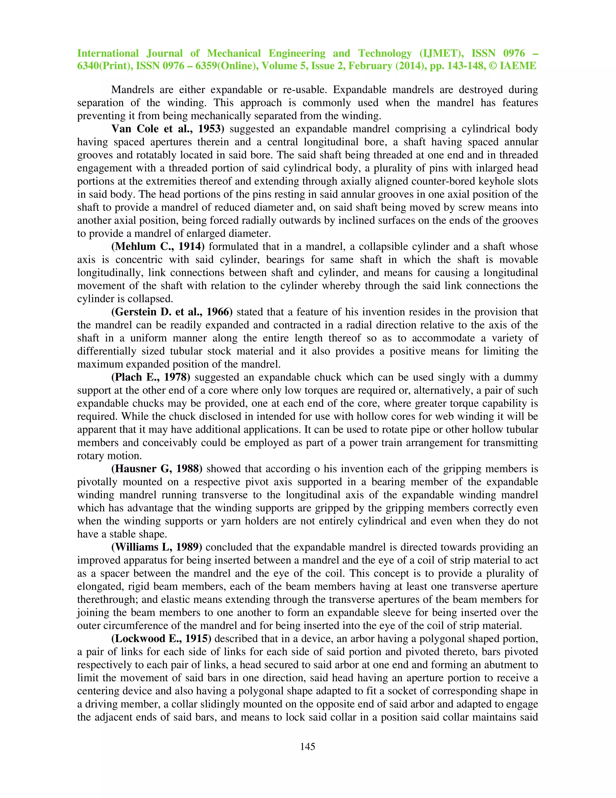 Expandable And Collapsible Winding Mandrel A Literature Review Pdf