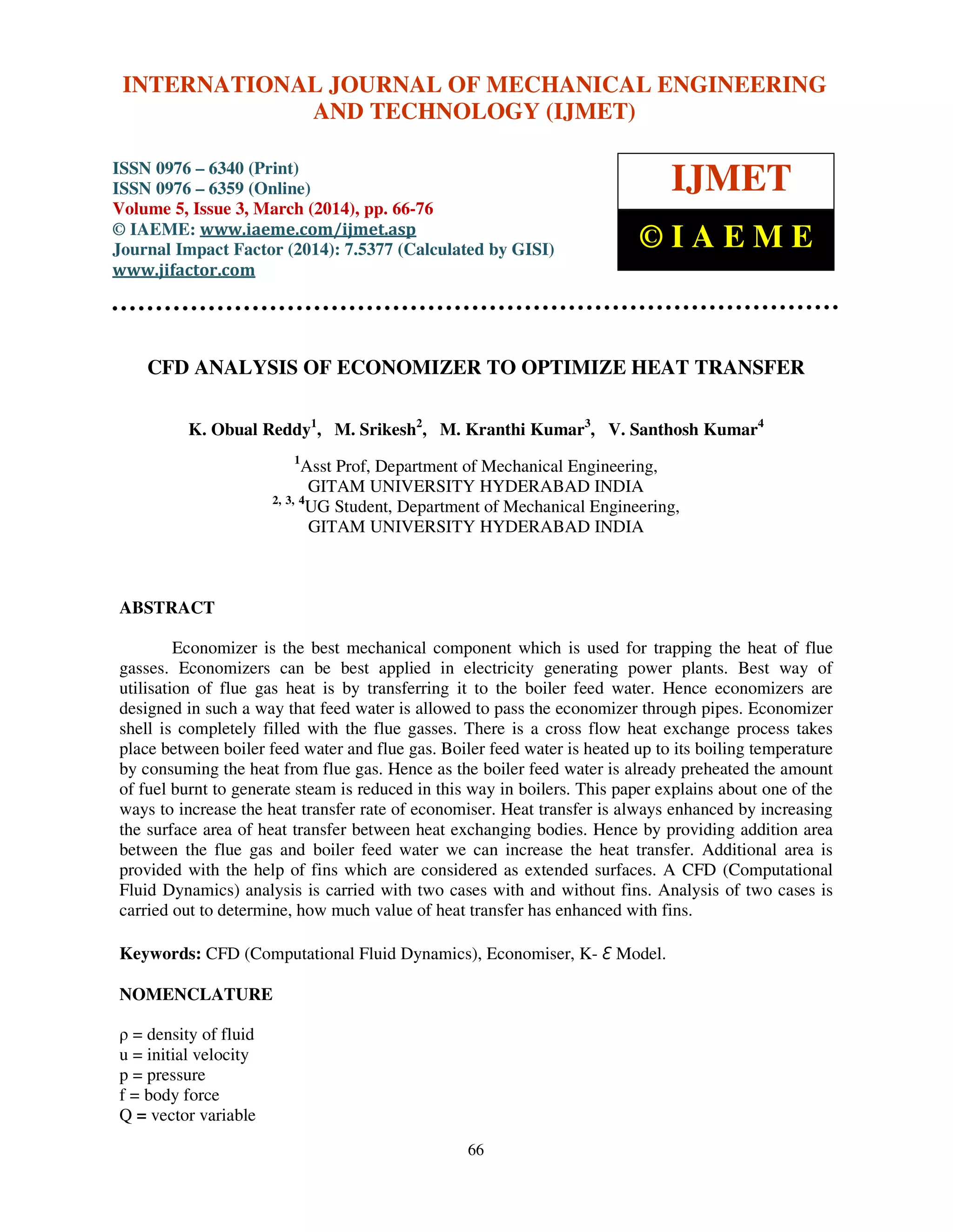 CFD ANALYSIS OF ECONOMIZER TO OPTIMIZE HEAT TRANSFER | PDF
