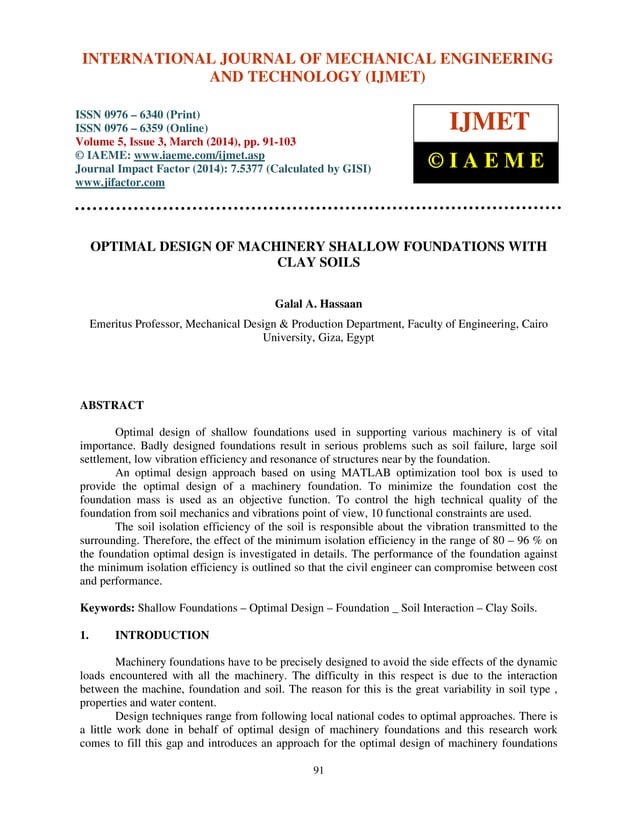 OPTIMAL DESIGN OF MACHINERY SHALLOW FOUNDATIONS WITH CLAY SOILS | PDF