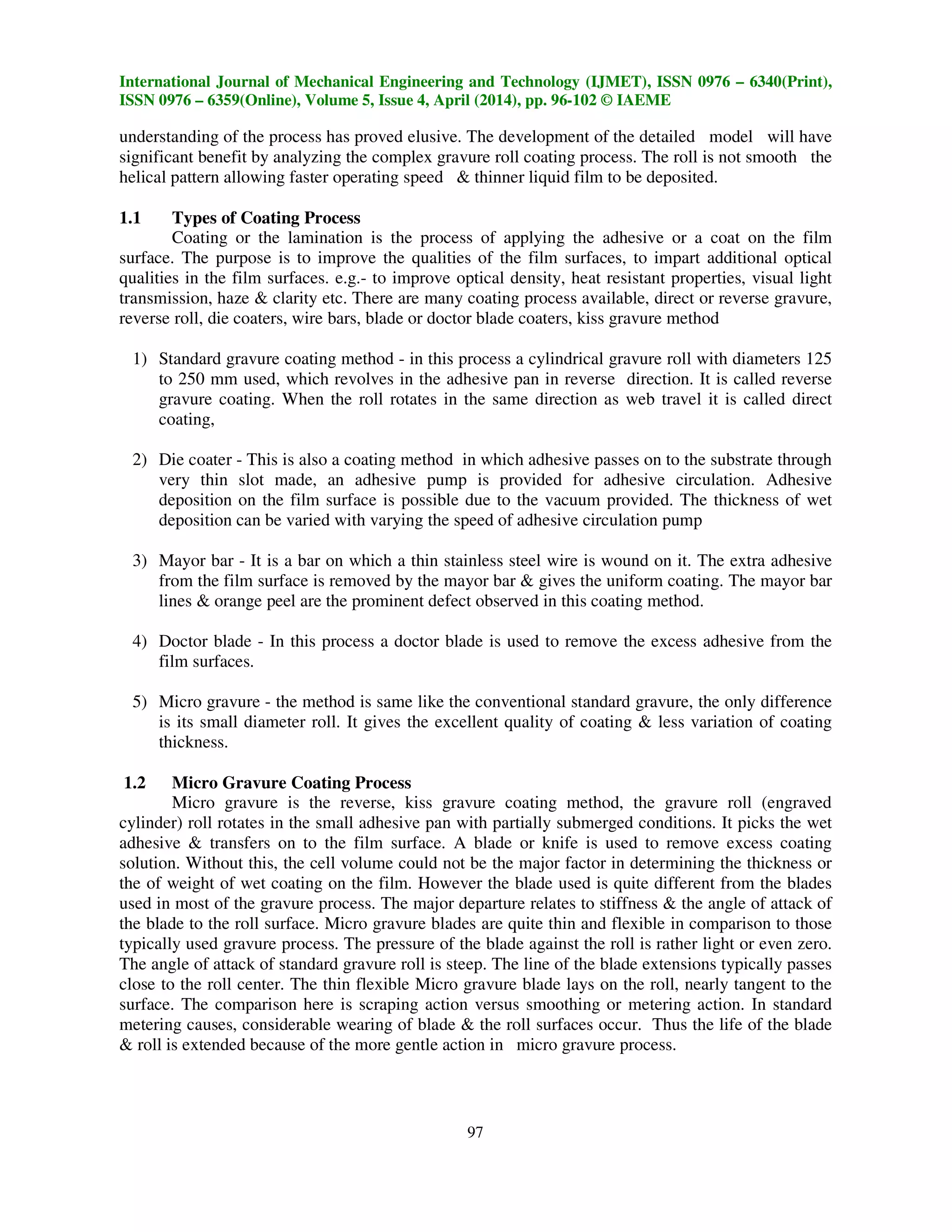 AN OVERVIEW OF PROCESS PARAMETERS OF MICRO GRAVURE COATER TO IMPROVE ...