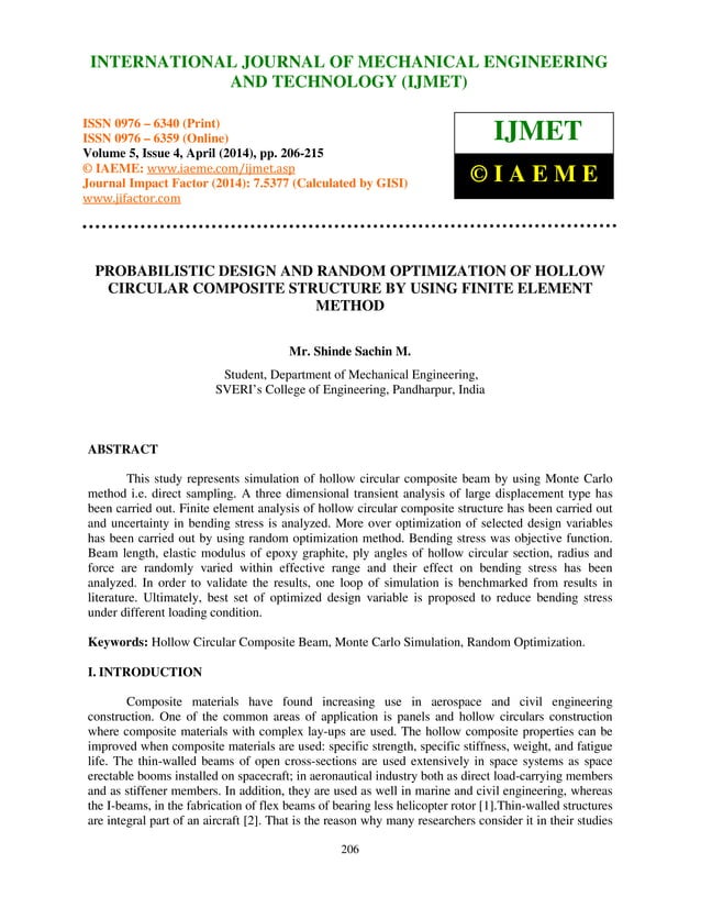 PROBABILISTIC DESIGN AND RANDOM OPTIMIZATION OF HOLLOW CIRCULAR COMPOSITE STRUCTURE BY USING ...