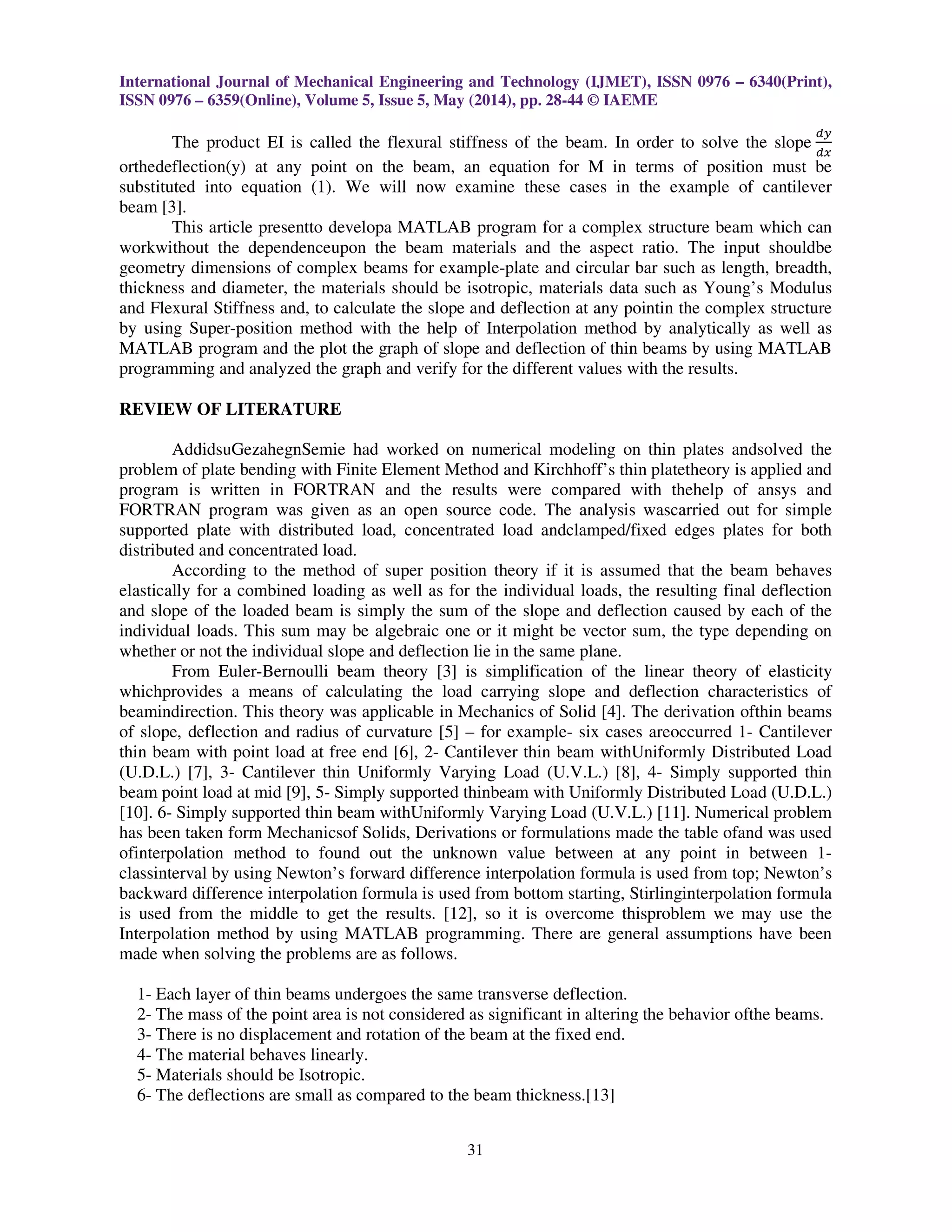 STATIC ANALYSIS OF COMPLEX STRUCTURE OF BEAMS BY INTERPOLATION METHOD APPROACH TO MATLAB | PDF
