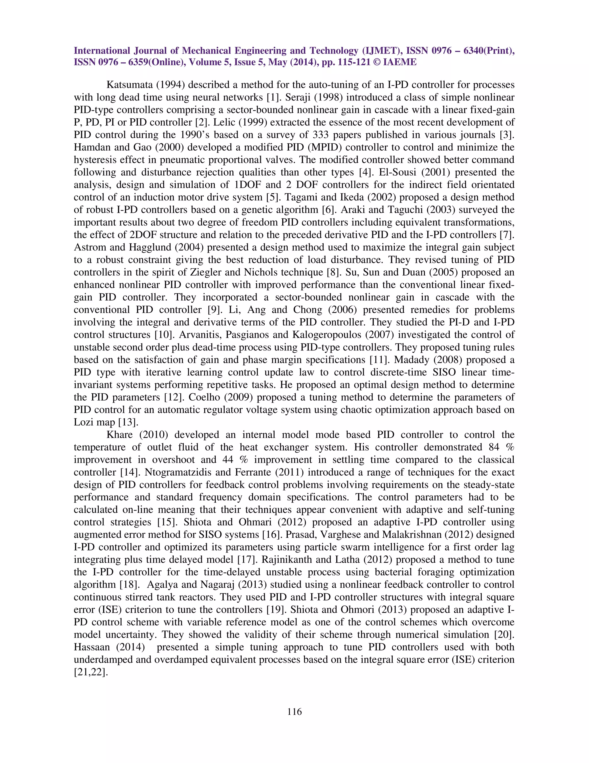 TUNING OF AN I-PD CONTROLLER USED WITH A HIGHLY OSCILLATING SECOND-ORDER PROCESS | PDF