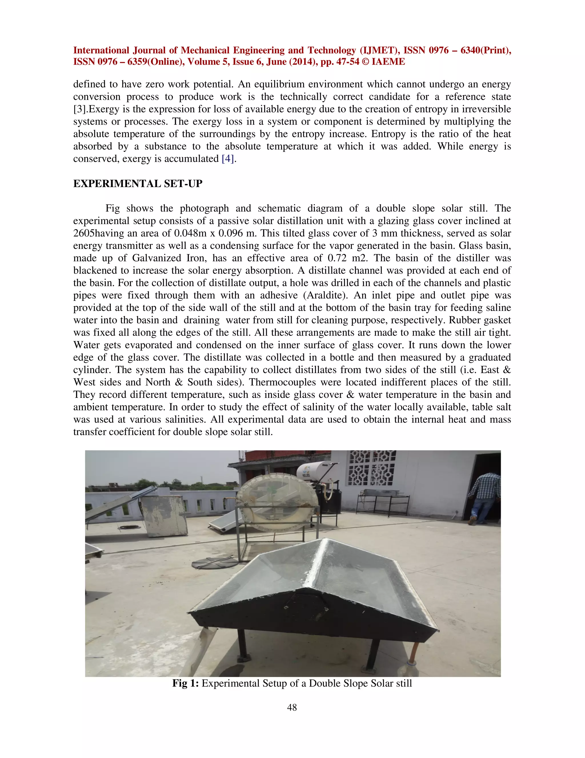 ENERGY AND EXERGY ANALYSIS OF A DOUBLE SLOPE SOLAR STILL | PDF