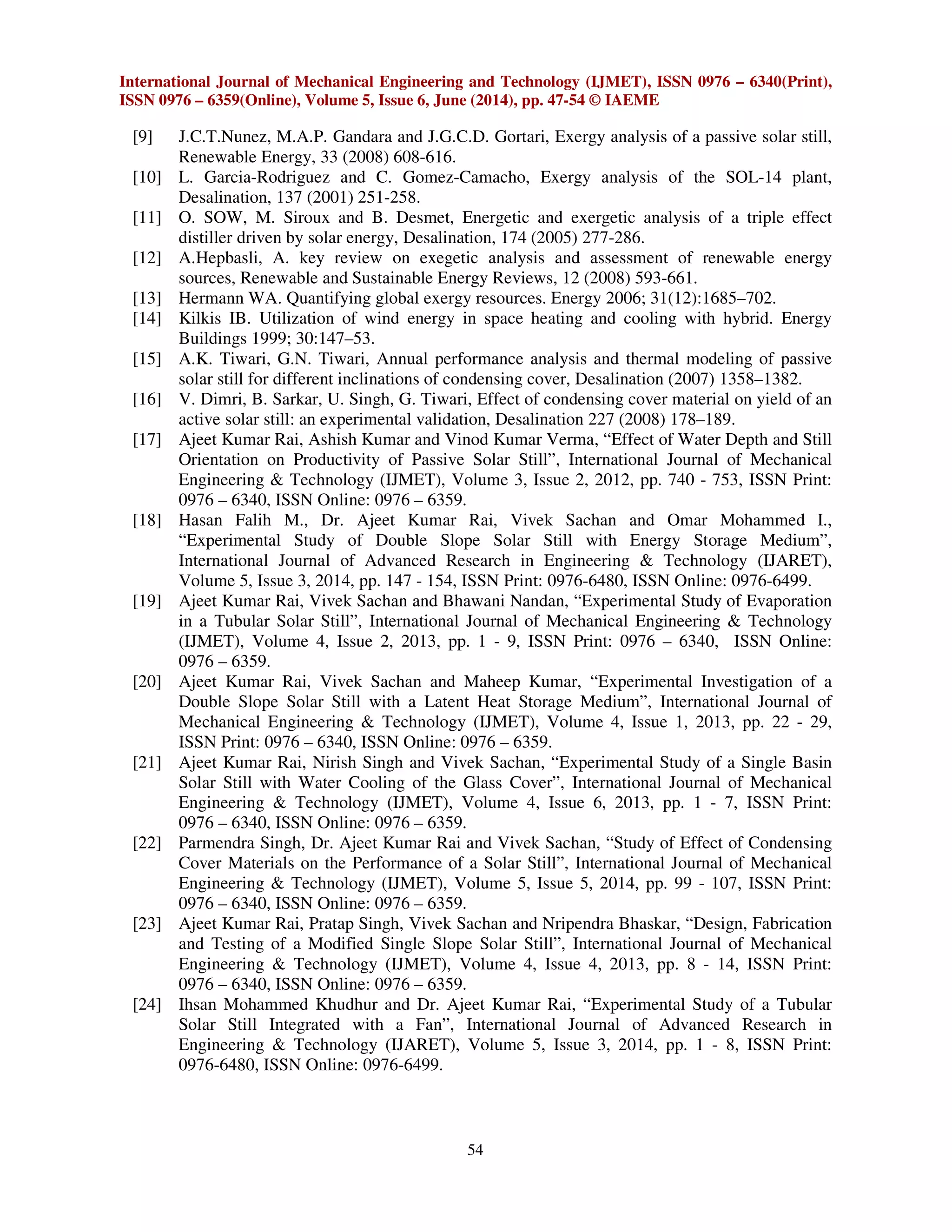 ENERGY AND EXERGY ANALYSIS OF A DOUBLE SLOPE SOLAR STILL | PDF