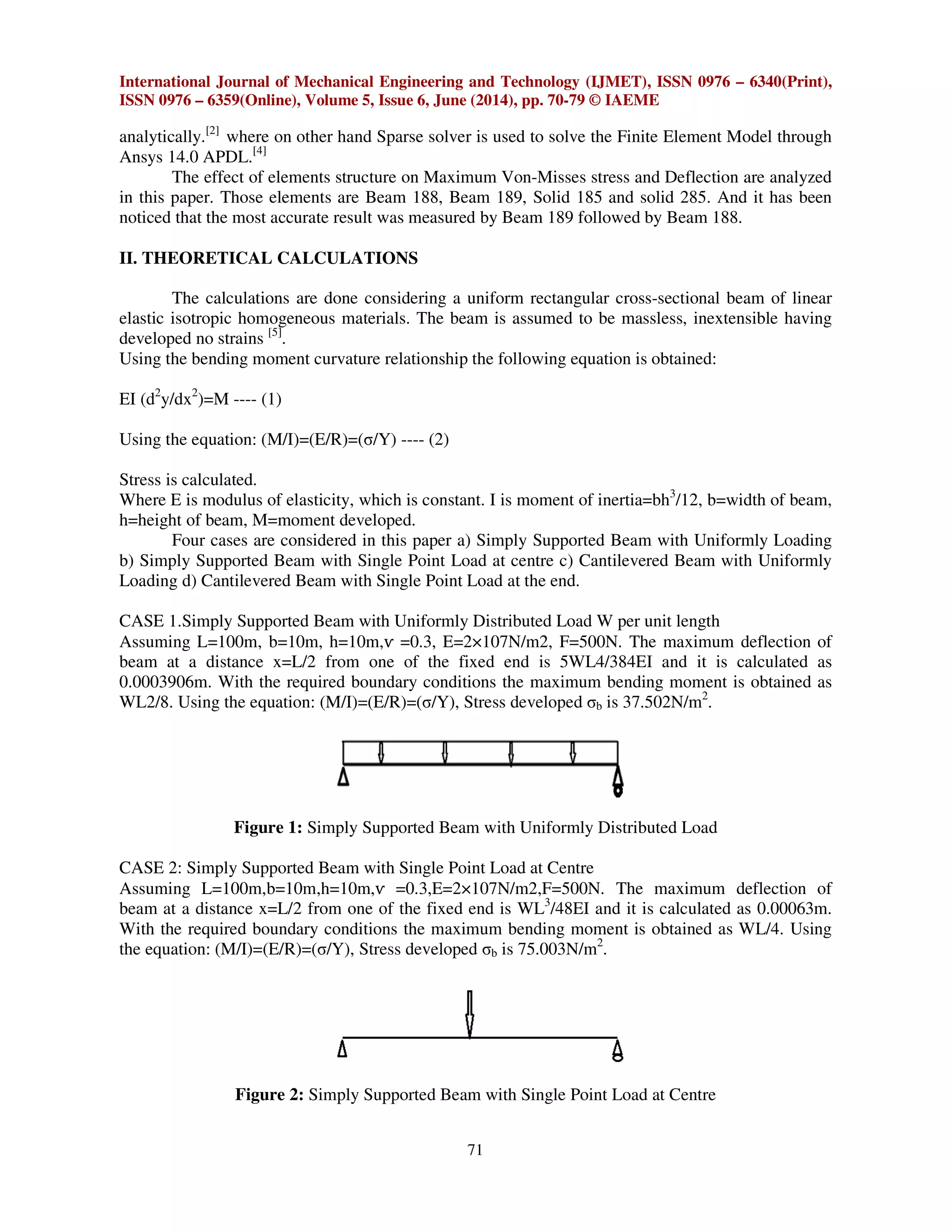 DEFLECTION AND STRESS ANALYSIS OF A BEAM ON DIFFERENT ELEMENTS USING ANSYS APDL | PDF