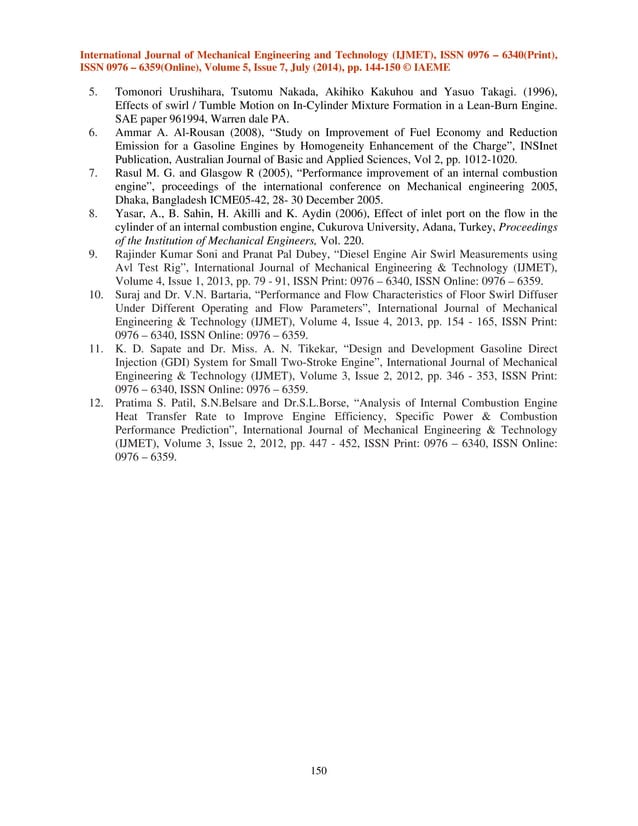 PERFORMANCE ANALYSIS OF SINGLE CYLINDER (DI) DIESEL ENGINE BY AIR SWIRL ...