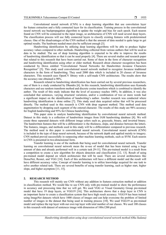 Handwriting identification using deep convolutional neural network method | PDF