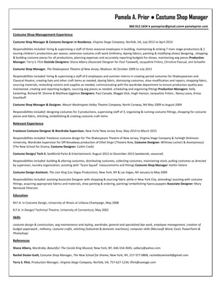 Pamela A Prior- Costume Shop Manager Resume | PDF