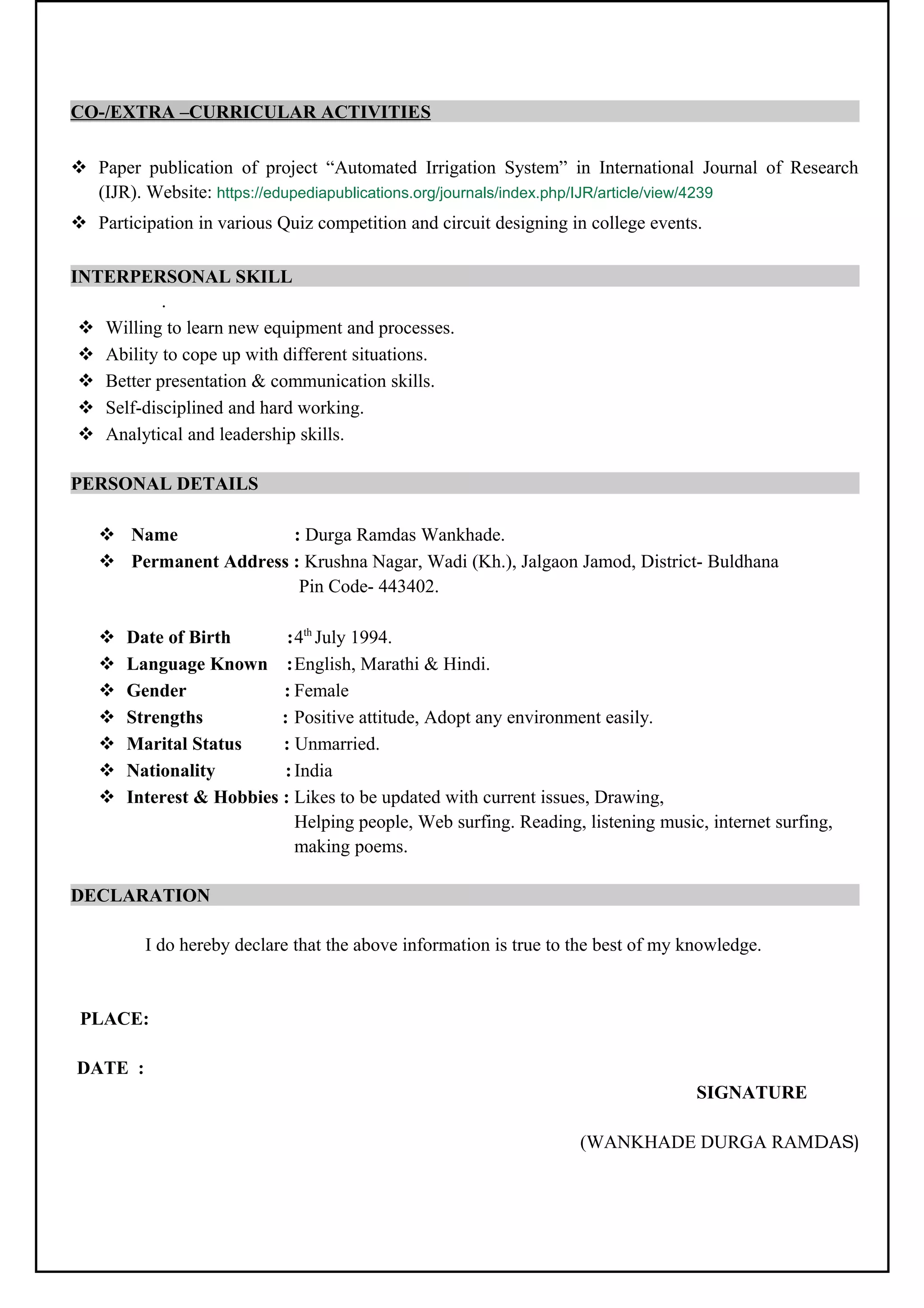 durga resume new | DOC