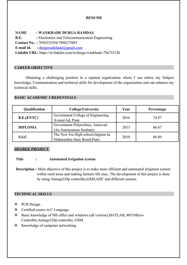durga resume new | DOC | Careers