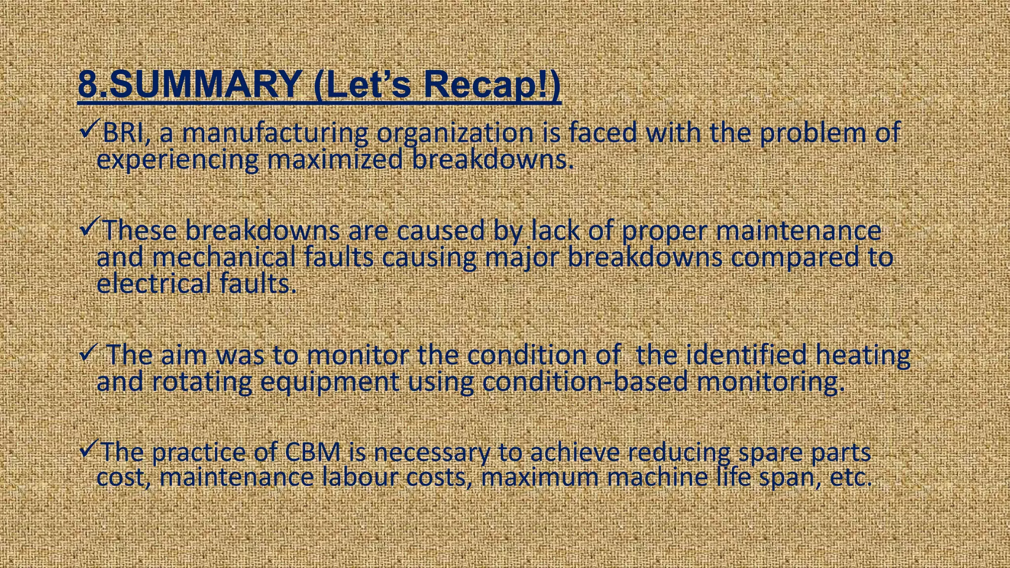 CONDITION BASED MONITORING PRESENTATION | PPTX