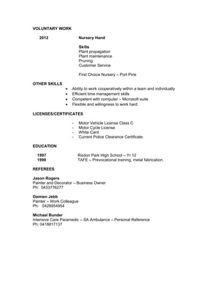pd resume | DOC | Resume Writing and Advice | Job Search