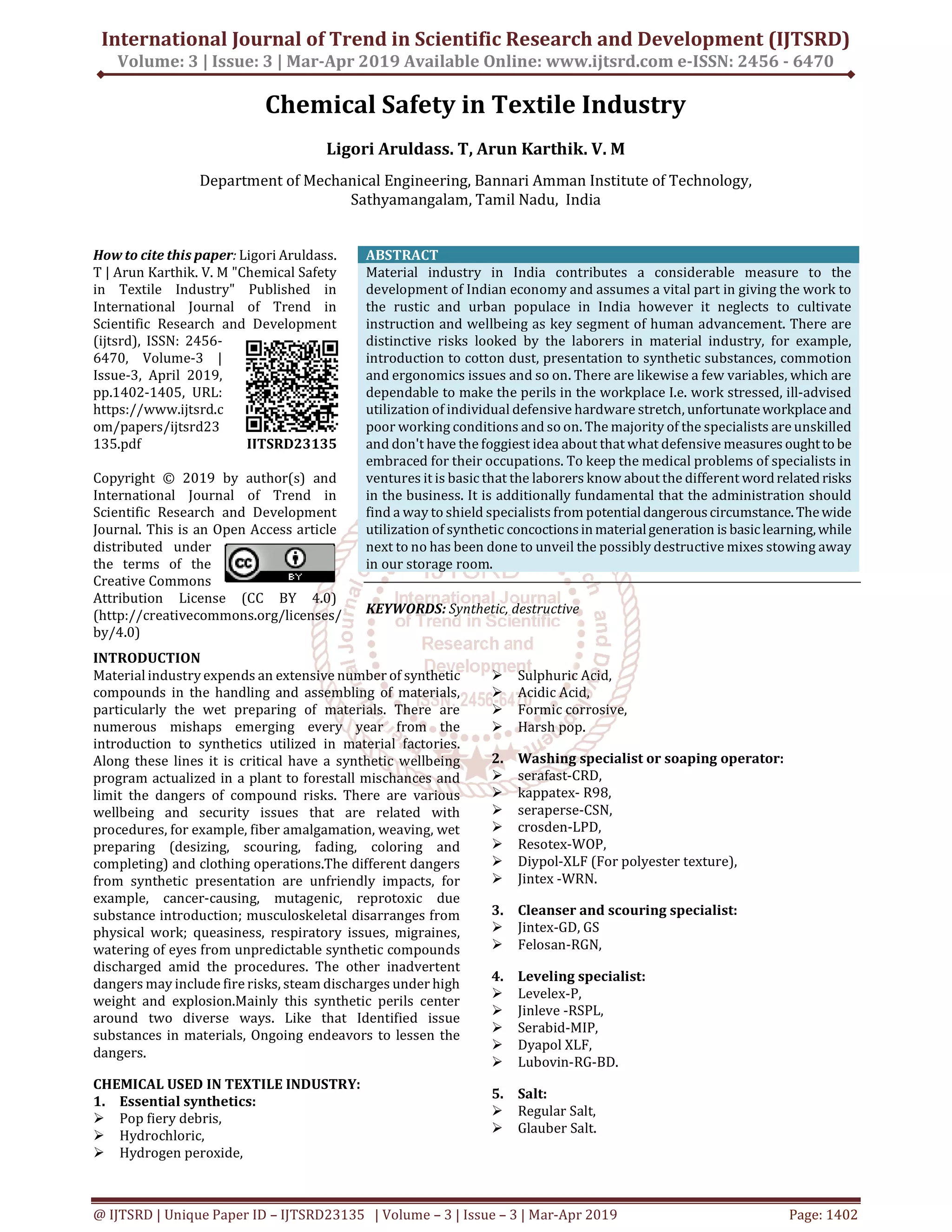 Chemical Safety in Textile Industry | PDF