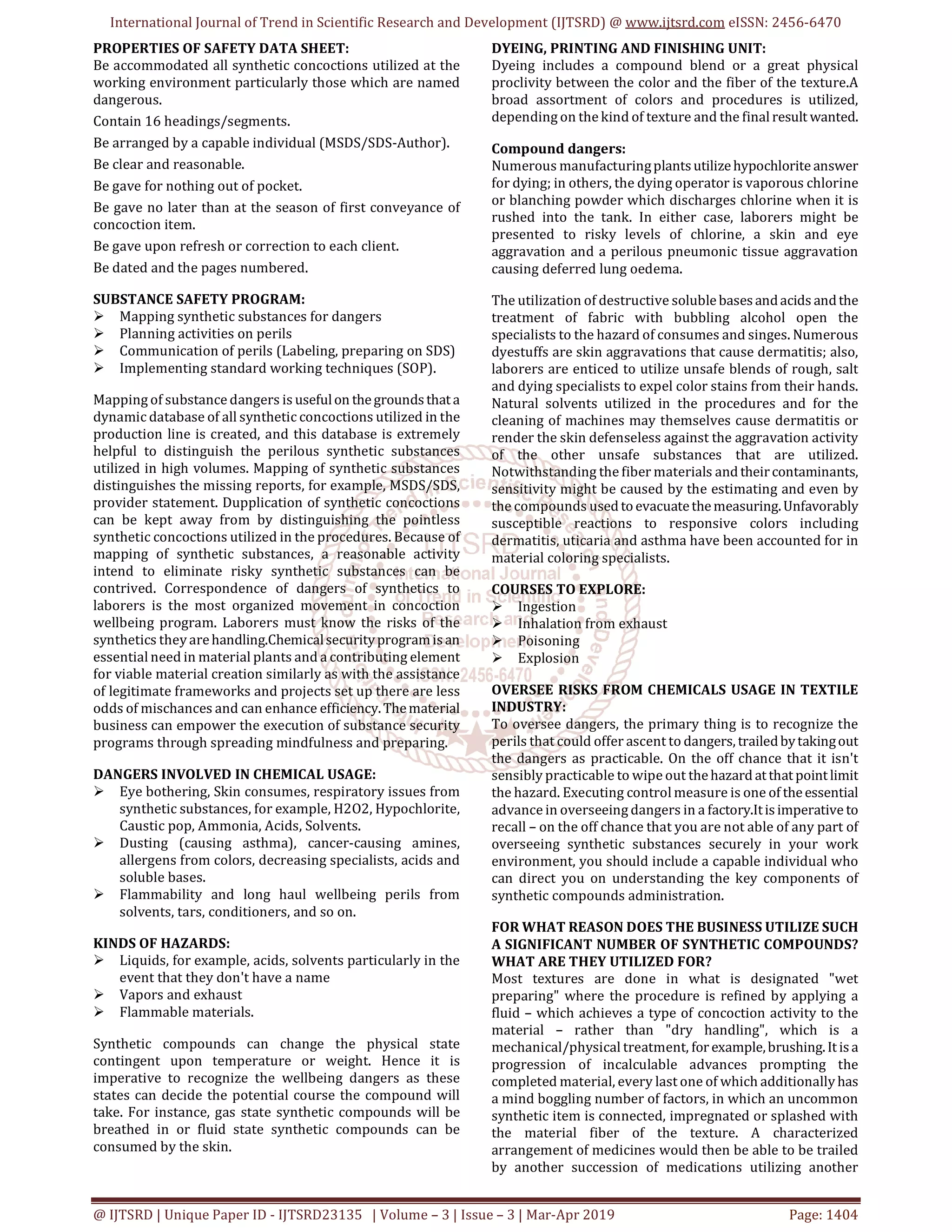 Chemical Safety in Textile Industry | PDF