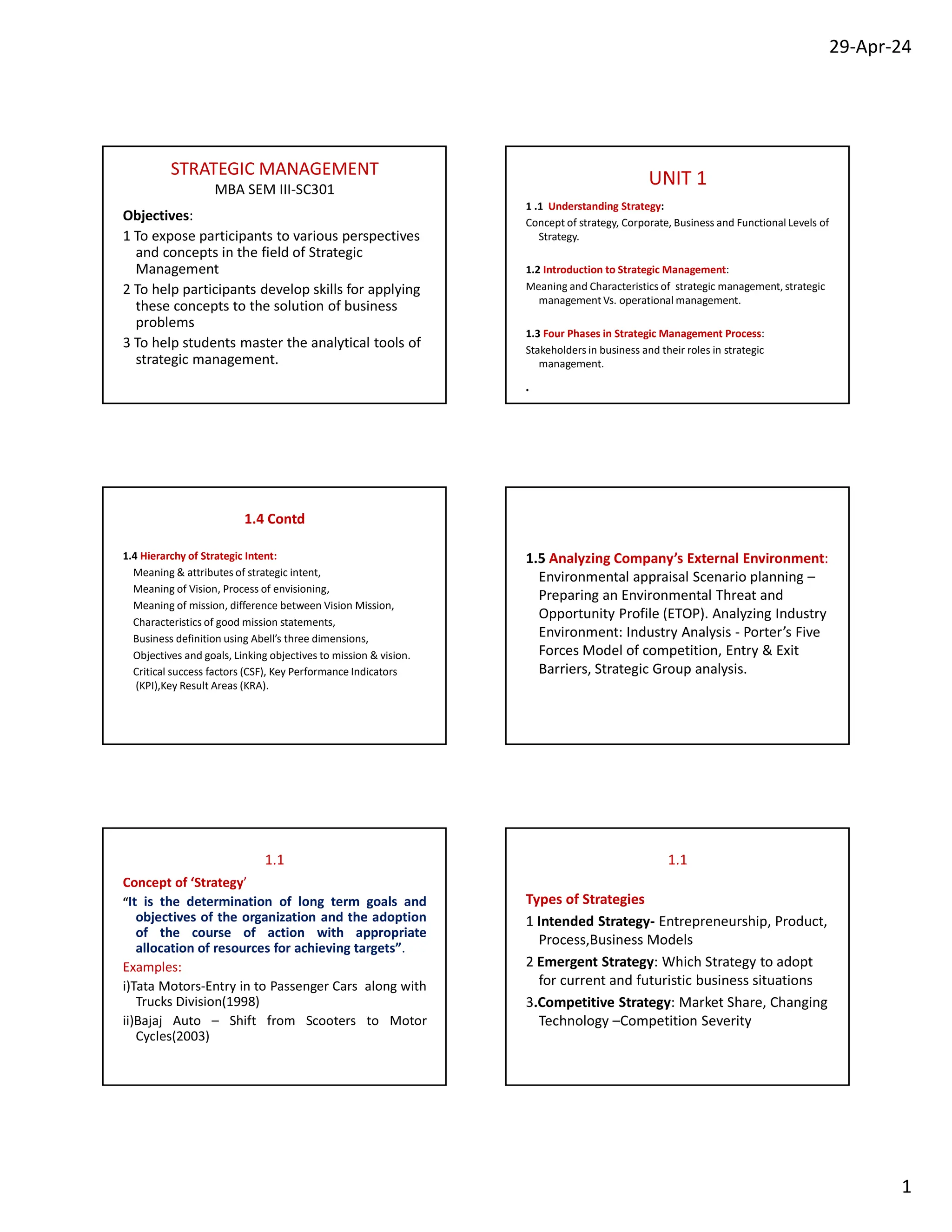 MBA Strategic Management PPT Definition and Importance of Strategic ...