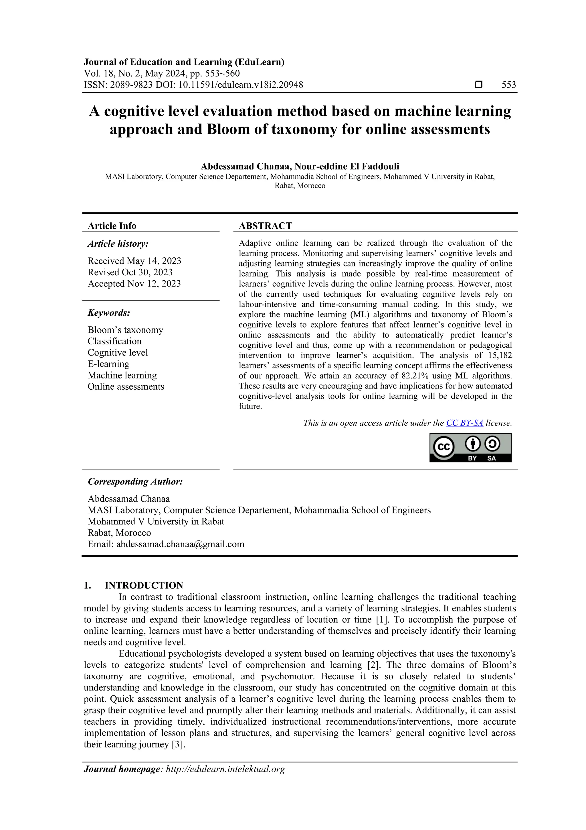 A cognitive level evaluation method based on machine learning approach ...