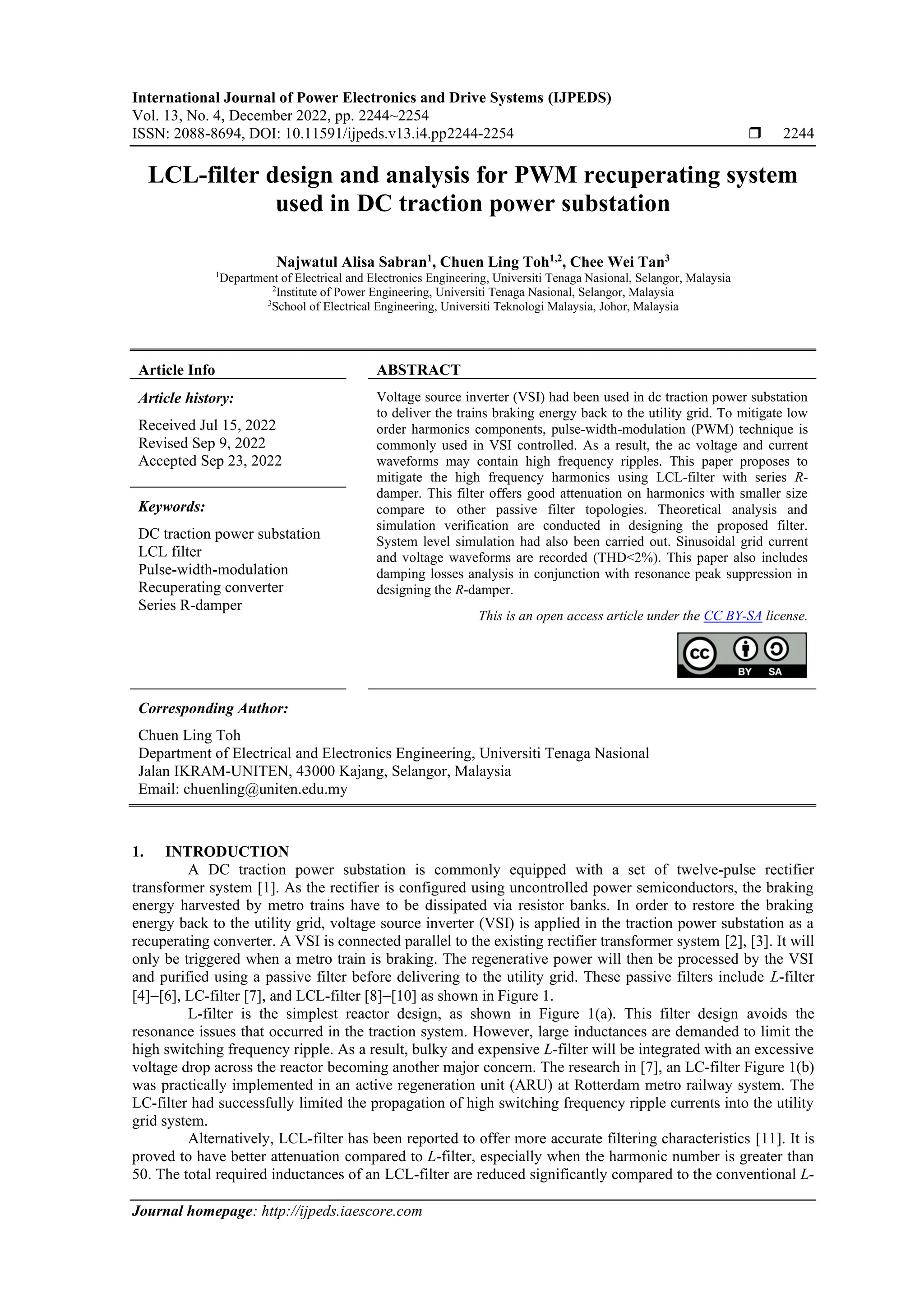 LCL-filter design and analysis for PWM recuperating system used in DC traction power substation ...