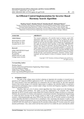 An Efficient Control Implementation for Inverter Based Harmony Search Algorithm | PDF