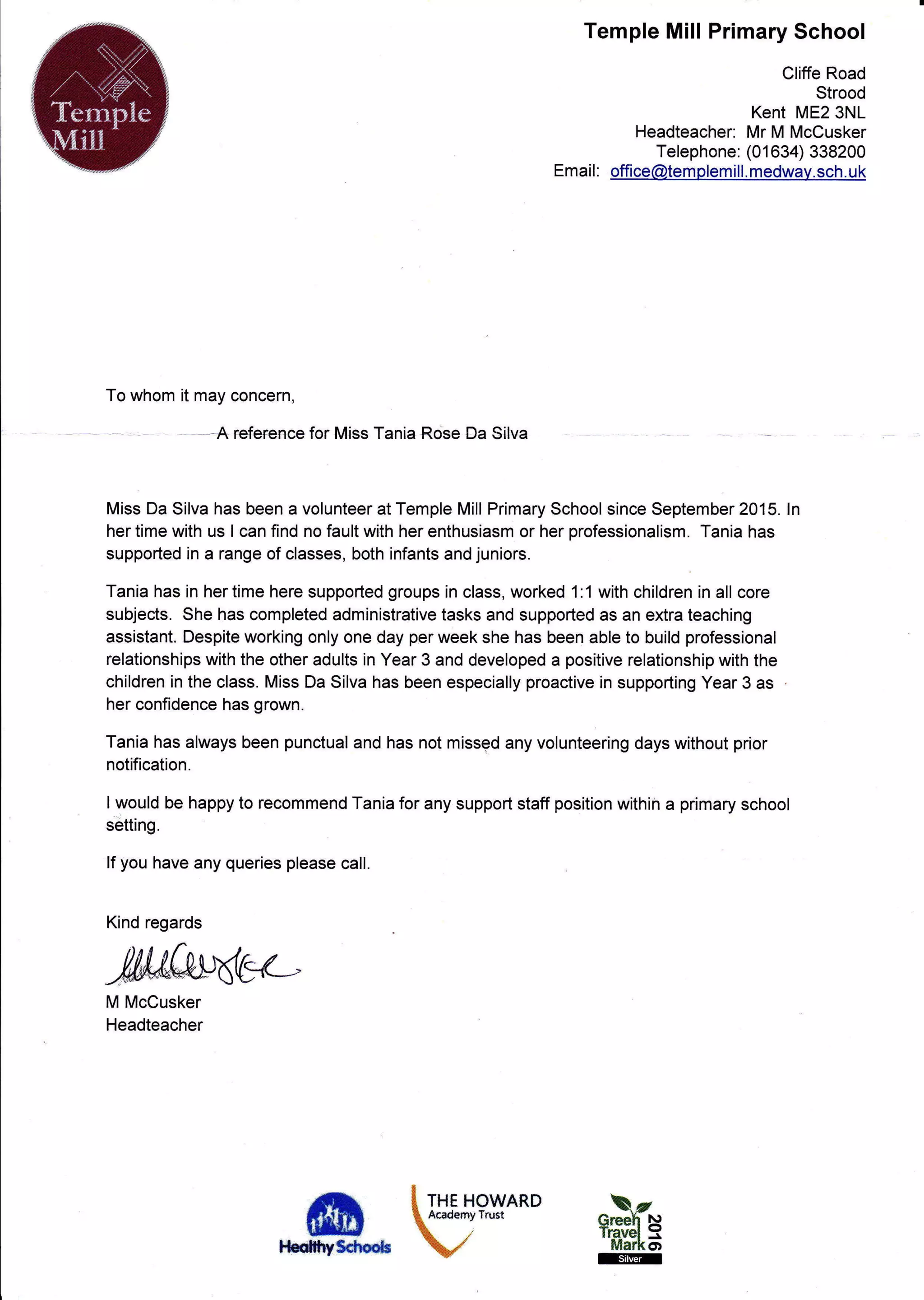 Reference From Mr Martin McCusker Temple Mill | PDF