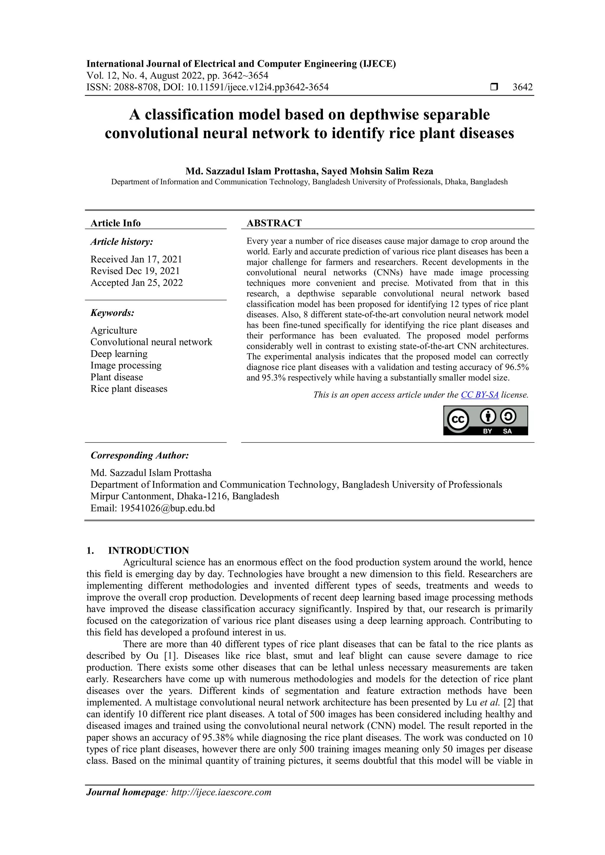 A Classification Model Based On Depthwise Separable Convolutional Neural Network To Identify