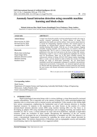 Anomaly based intrusion detection using ensemble machine learning and block-chain | PDF