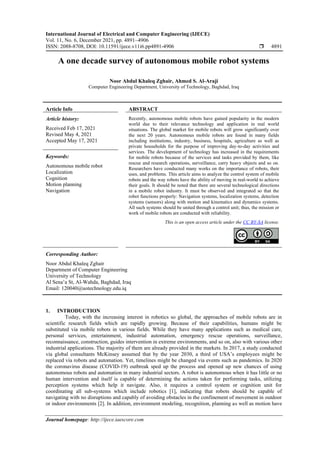 A one decade survey of autonomous mobile robot systems | PDF